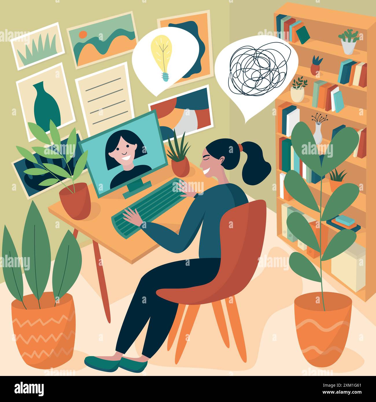 Woman having online session with psychologist Stock Vector Image & Art ...