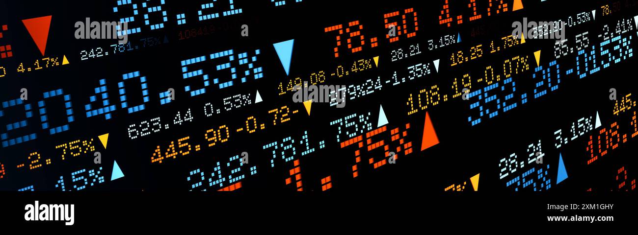 Stock exchange ticker with prices, percentage changes, abstract design ...