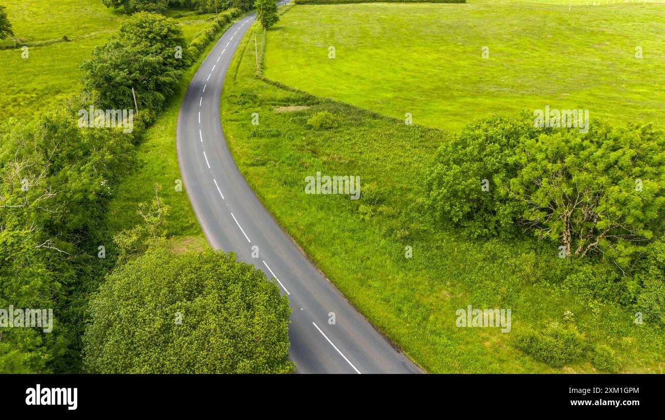 Aerial view of the A47 at Rosscor Bridge, the Boa Island Road, in ...