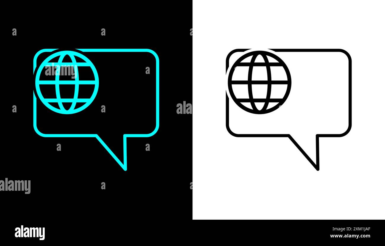 Dialogue icon, globe line icon. Earth globe in quote frame icon Stock ...