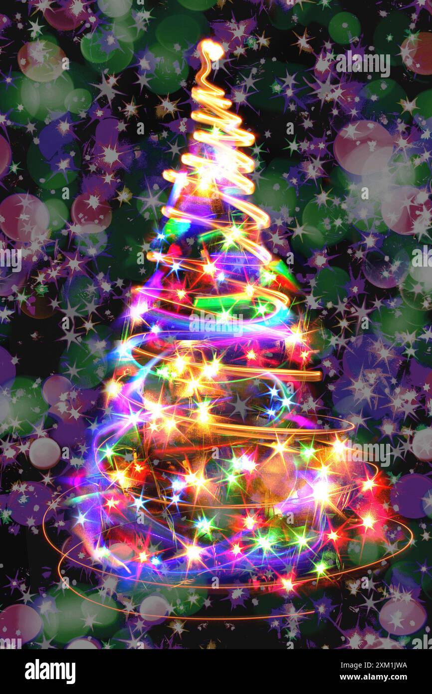 christmas tree with the color lights in the night Stock Photo - Alamy
