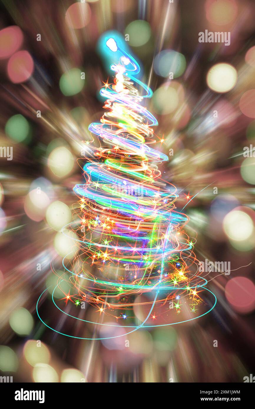 christmas tree with the color lights in the night Stock Photo - Alamy