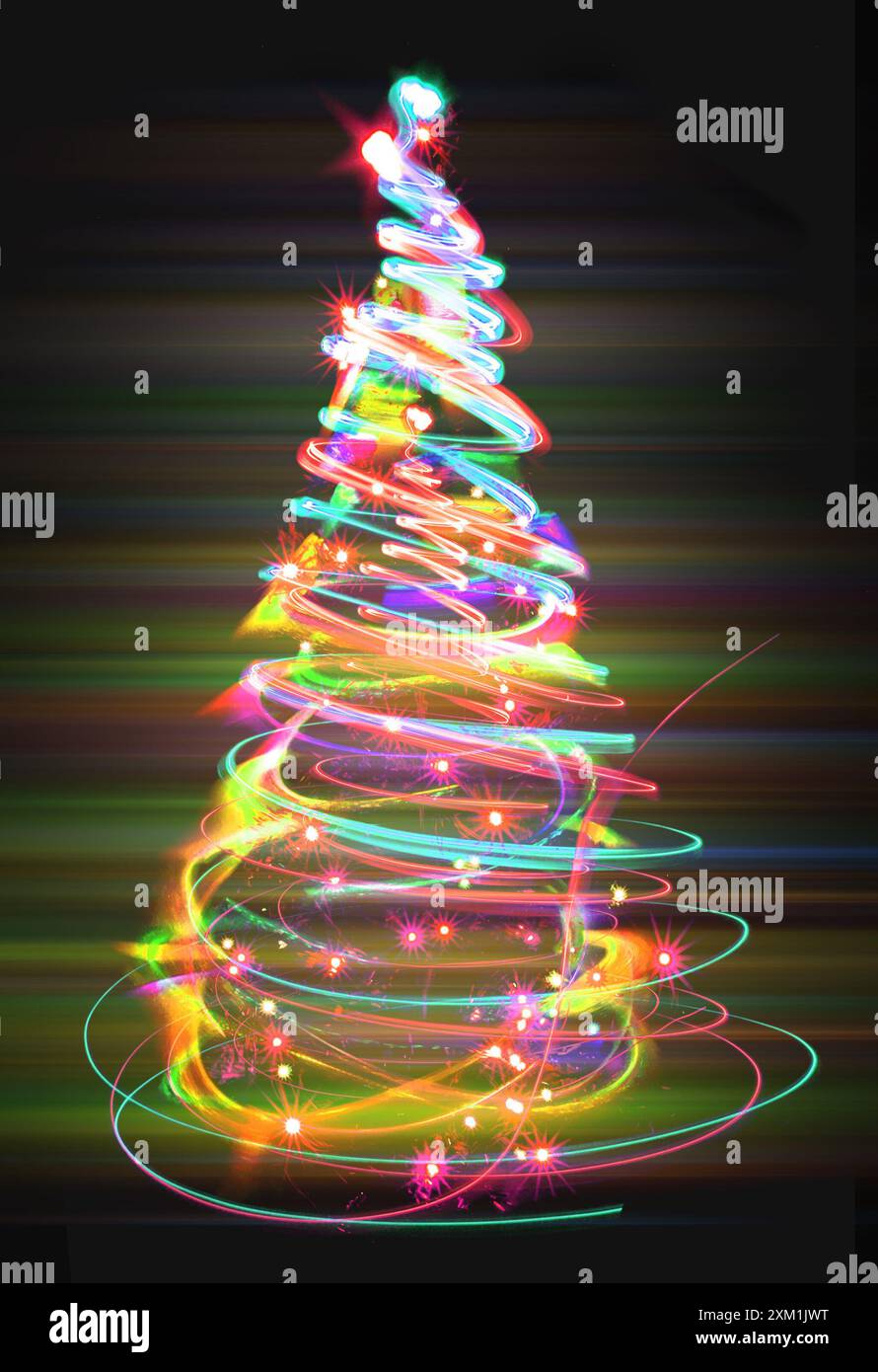 christmas tree with the color lights in the night Stock Photo - Alamy