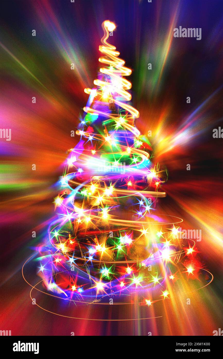 christmas tree with the color lights in the night Stock Photo - Alamy