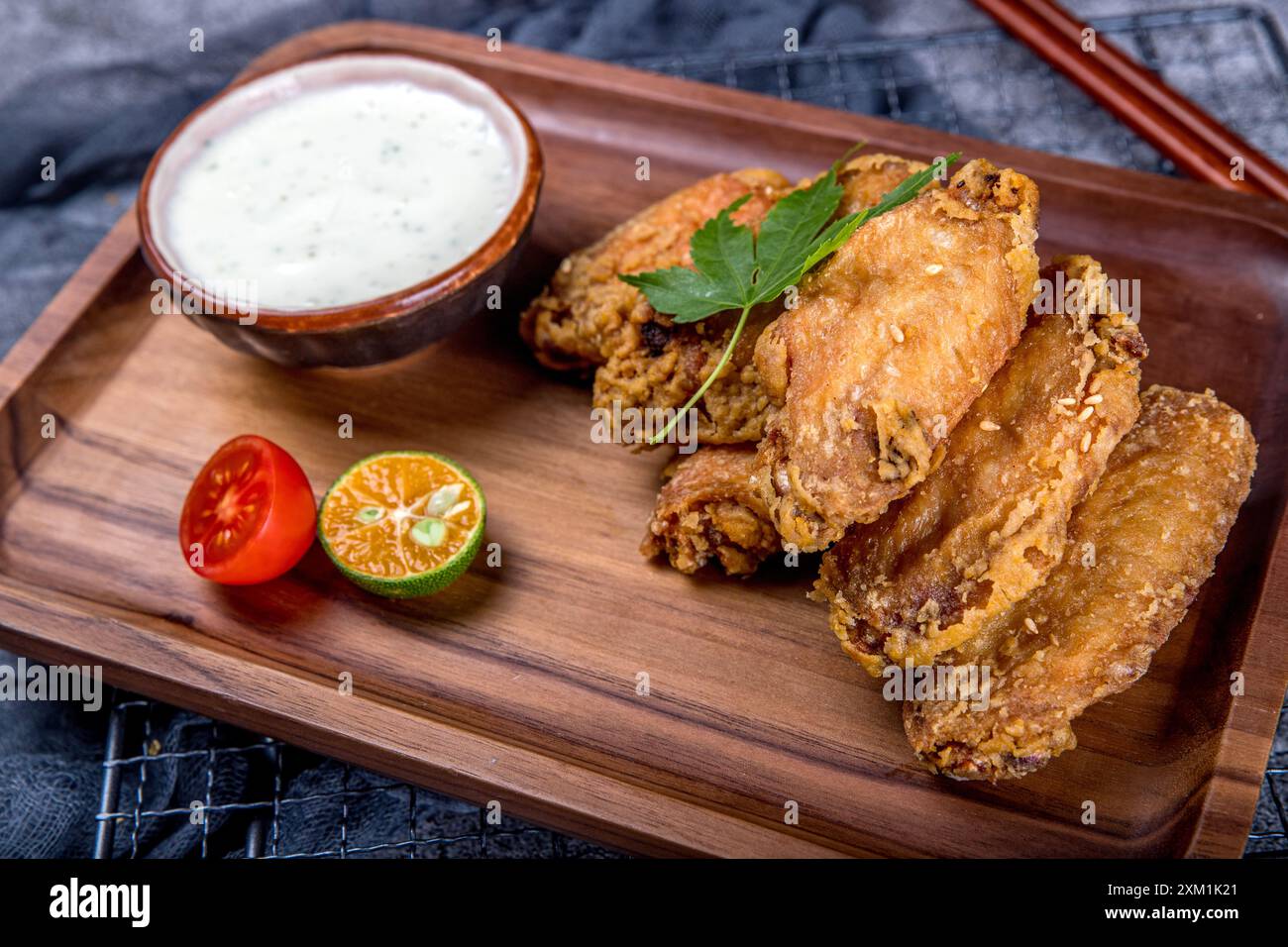 deep fried chicken Mid wings with Mashed Garlic Stock Photo - Alamy