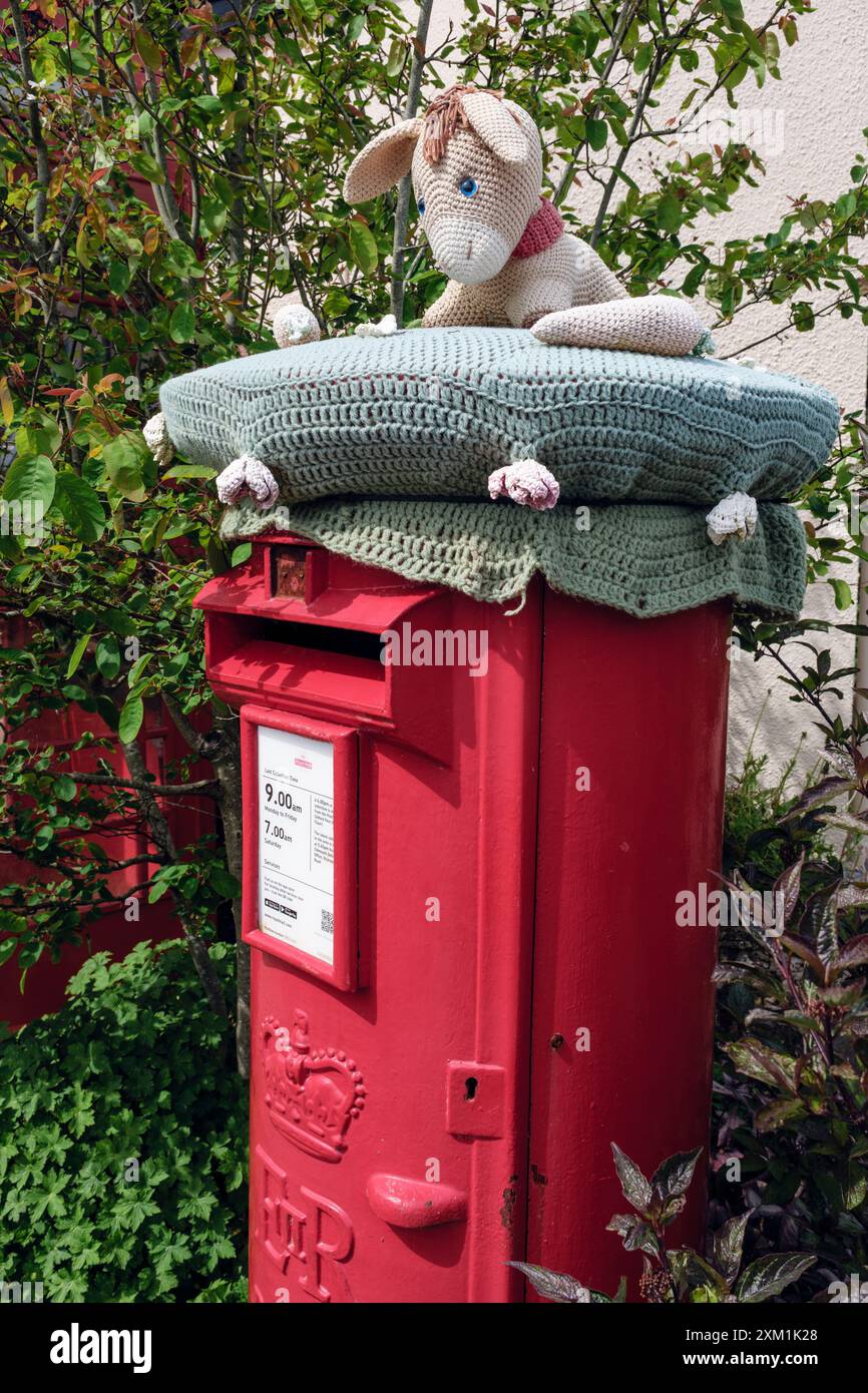 A crocheted donkey post box topper at The Donkey Sanctuary, Sidmouth ...