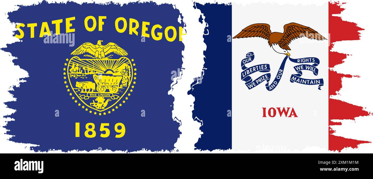 Iowa and Oregon states grunge brush flags connection, vector Stock ...