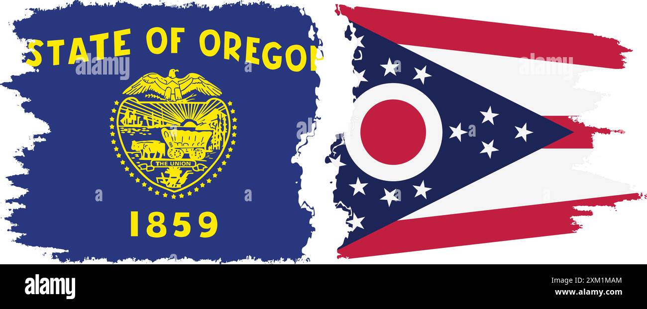Ohio and Oregon states grunge brush flags connection, vector Stock ...