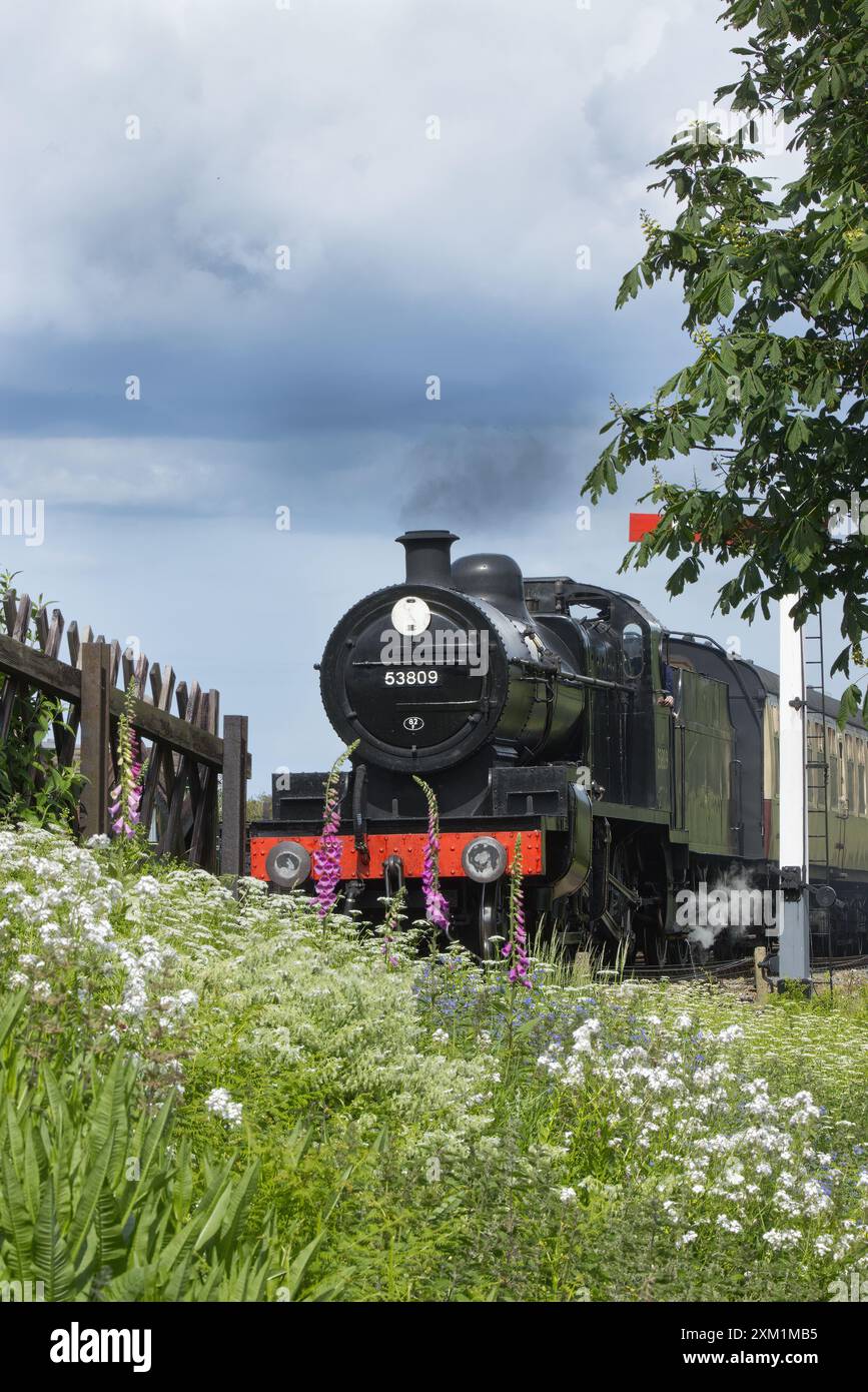 Steam locomotive 7F, 2-8-0, No 53809 pulling a passenger train at ...