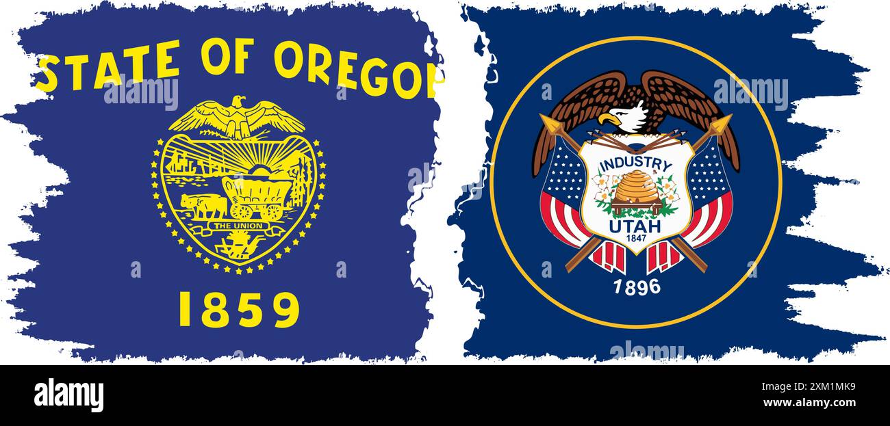 Utah and Oregon states grunge brush flags connection, vector Stock ...