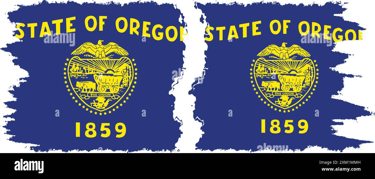 Oregon and Oregon states grunge brush flags connection, vector Stock ...