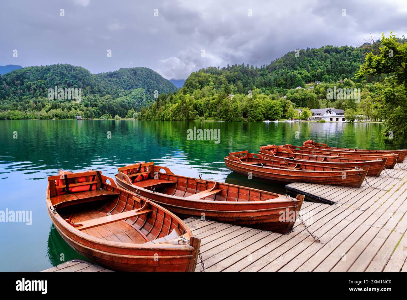 Traditional wooden pletna boat hi-res stock photography and images - Alamy