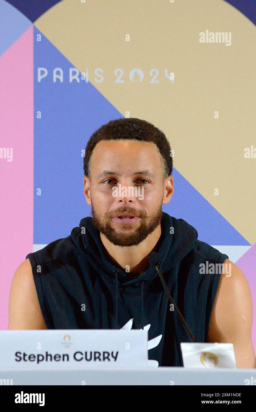 Paris, France, July 25 2024, Press Conference Stephen Curry (USA Team Basketball) during Press ...