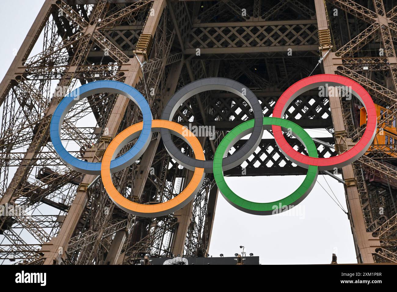 the Eiffel Tower with the five Olympic rings during the Paris 2024 ...