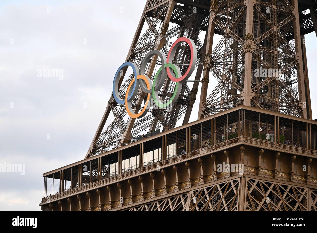 the Eiffel Tower with the five Olympic rings during the Paris 2024 ...