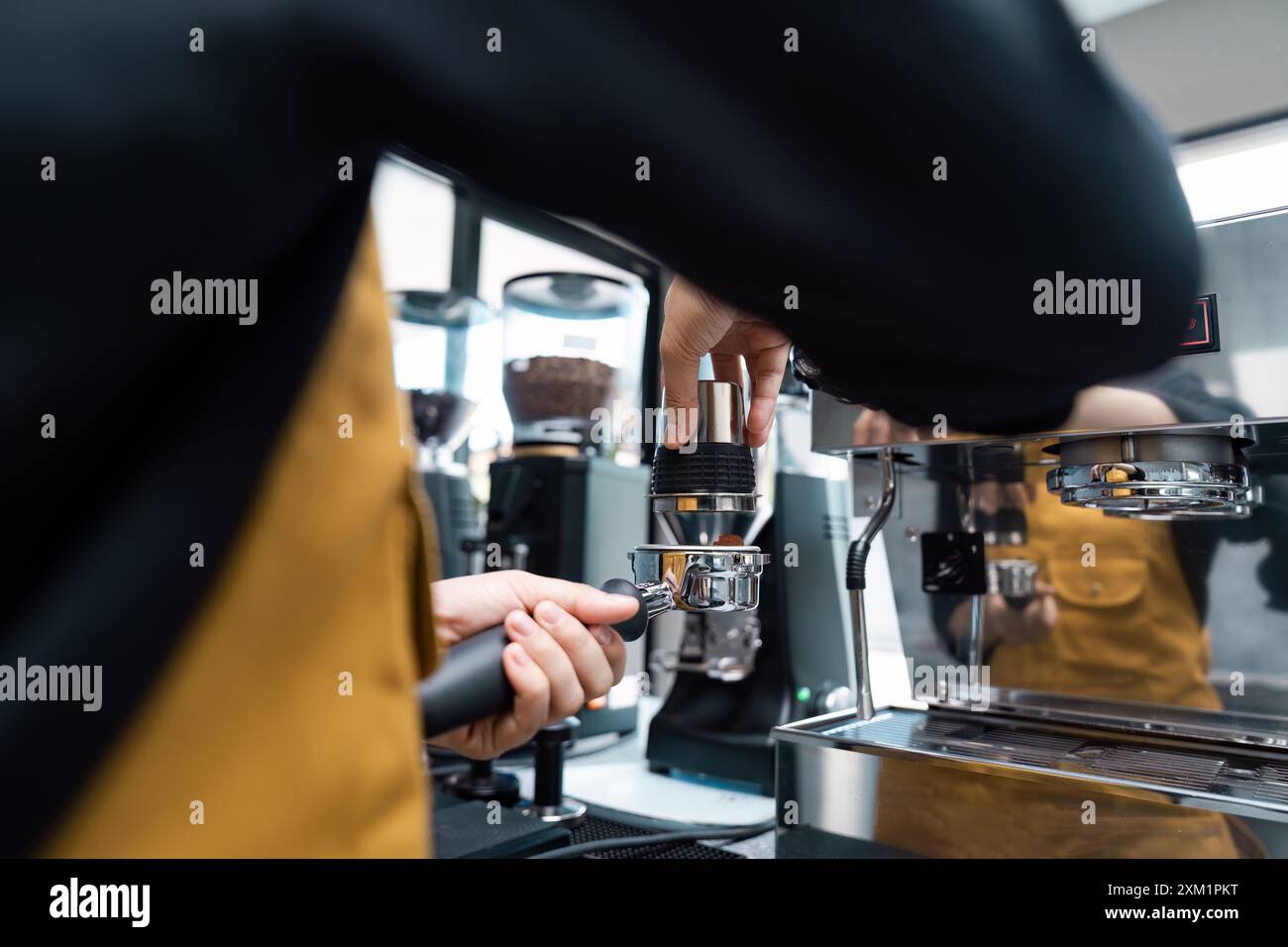 Barista Preparing Fresh Espresso in a Modern Coffee Shop with ...