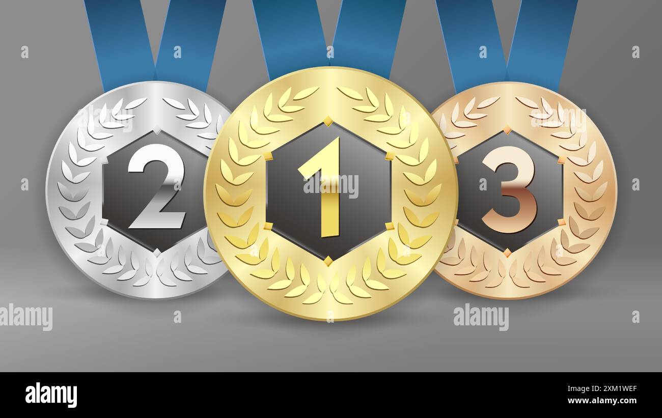 Copy space gold, silver and bronze award medal set for winners of ...