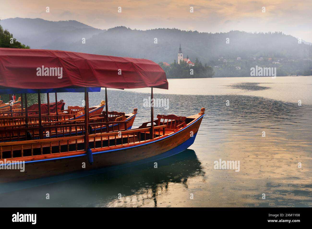 Traditional Pletna Boat With Rain Cover, Lake Bled, Slovenia ...
