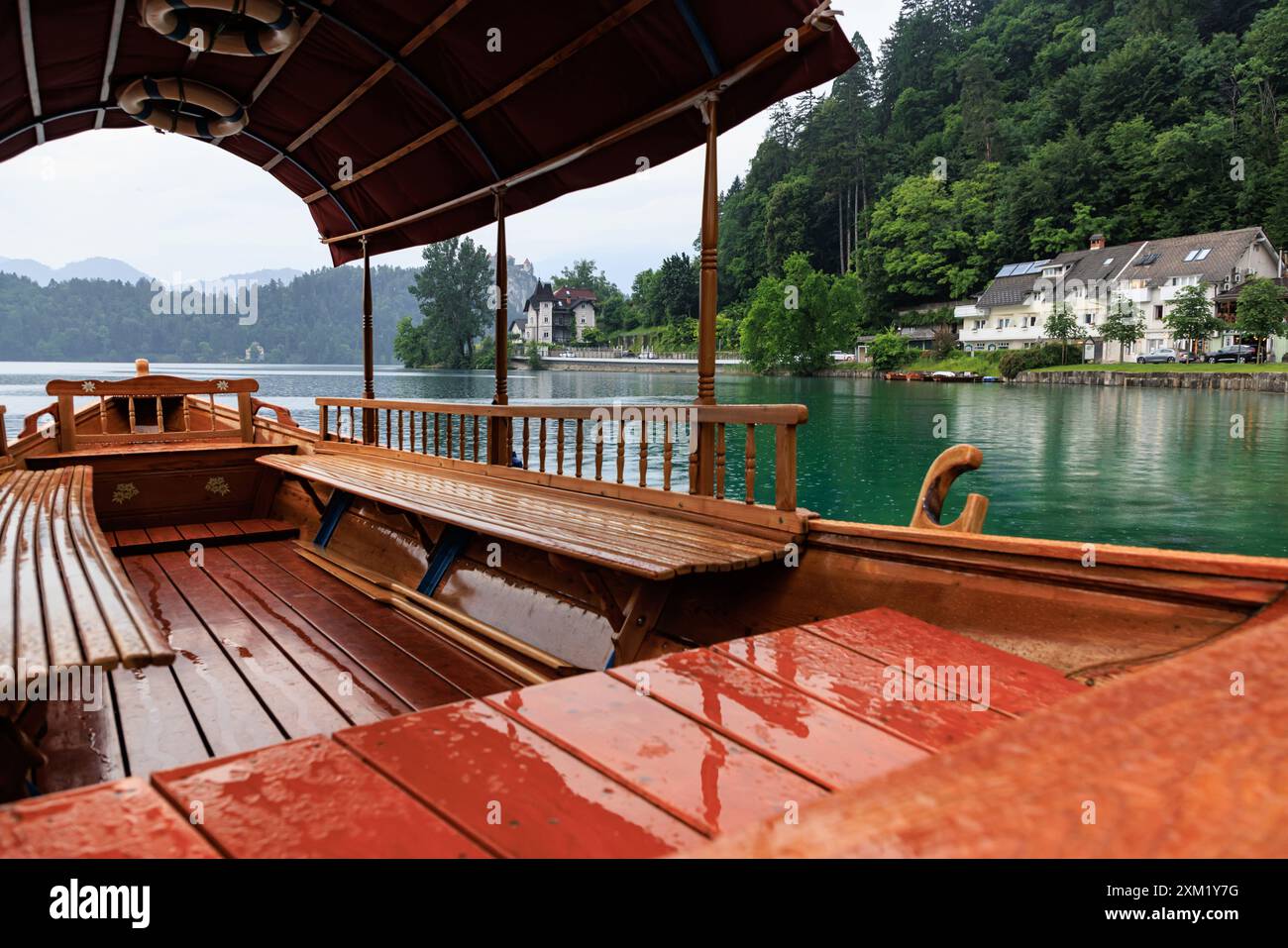 Traditional Pletna Boat With Rain Cover, Lake Bled, Slovenia ...