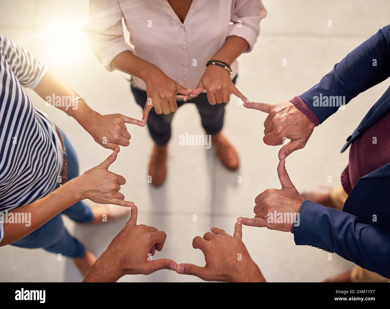 Hands, star and business people in office for teamwork, unity and ...