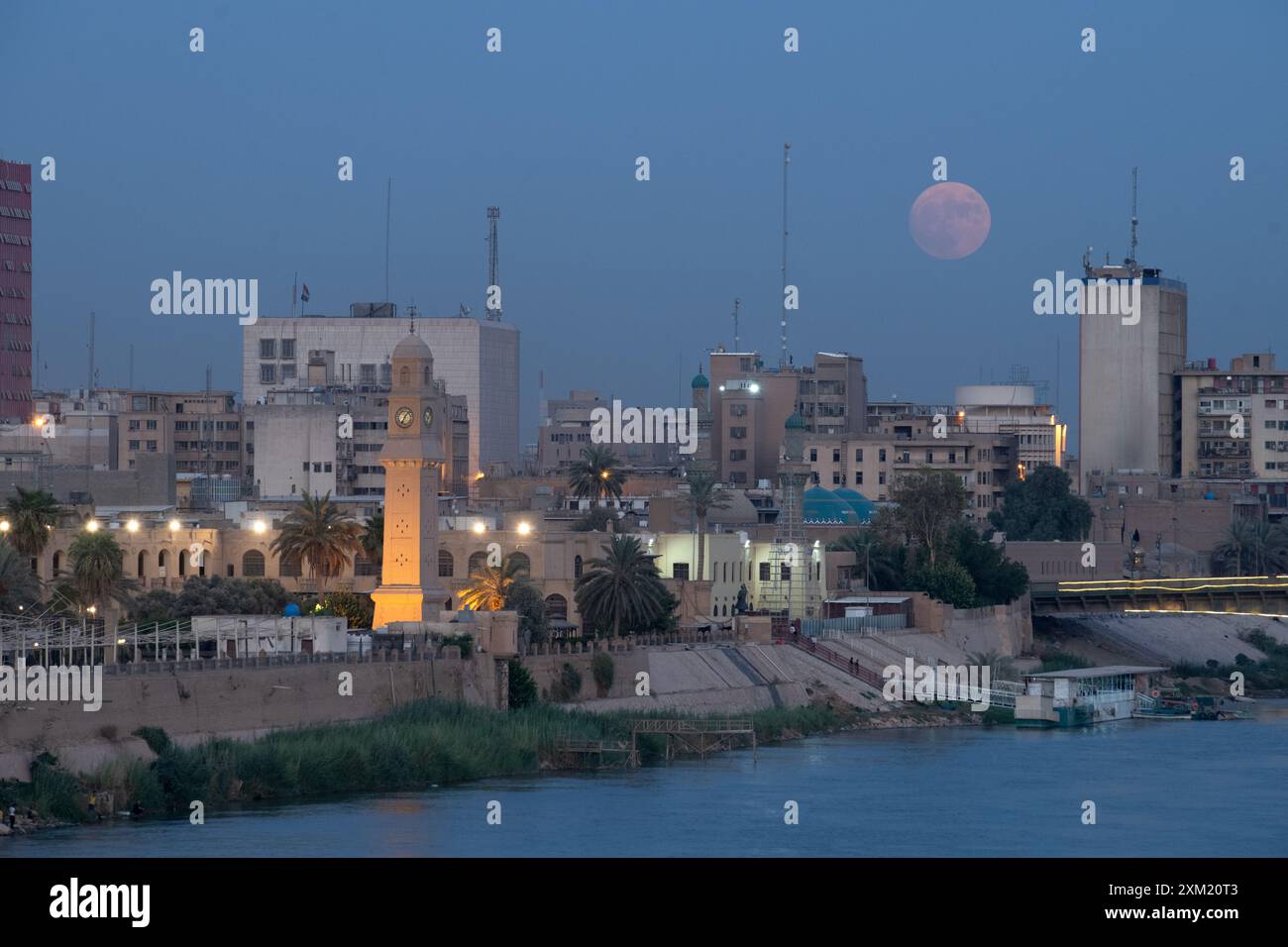 Supermoon with Baghdad Skyline on 11 August 2022 Stock Photo - Alamy