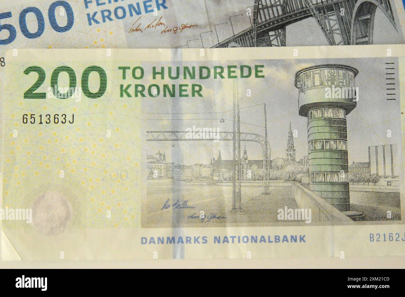 Copenhagen/ Denmark/25 July 2024/Danish kroner notes or bills in danish ...