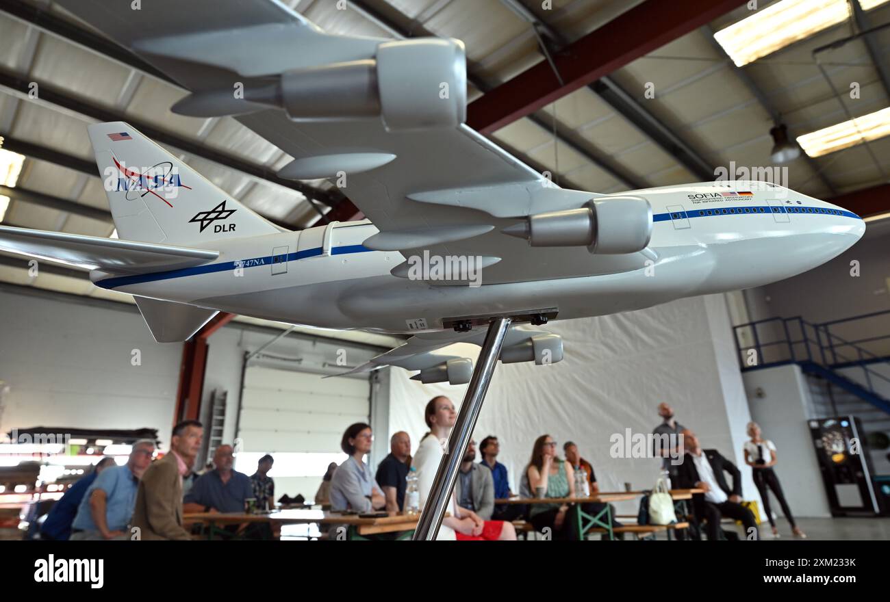 25 July 2024, Thuringia, Vieselbach: The model of the Boeing 747SP with ...