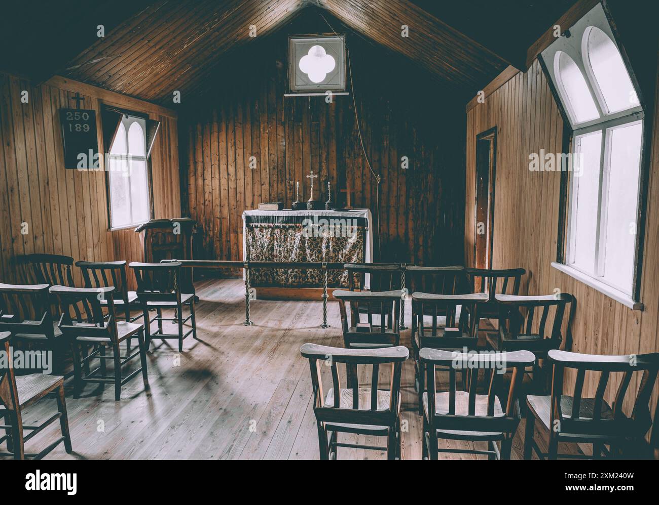 The inside of a simple turn-of-the-century wooden church Stock Photo ...