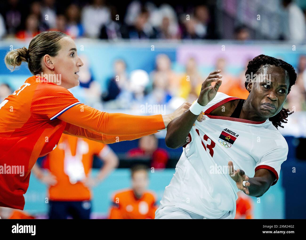 PARIS - Handball player Nikita van der Vliet in action against Natalia ...