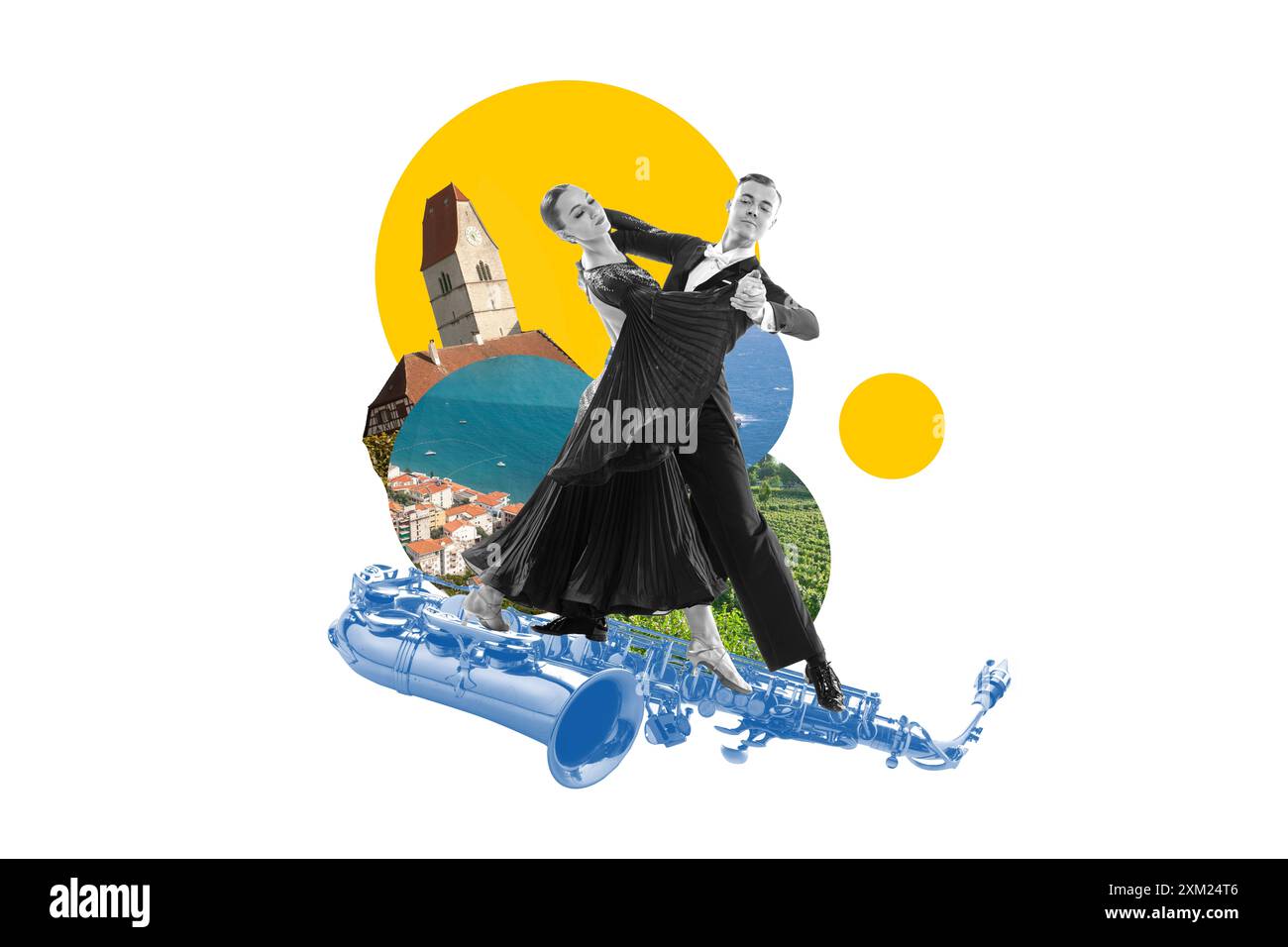 Artistic couple, man and woman in classical costumes dancing tango ...