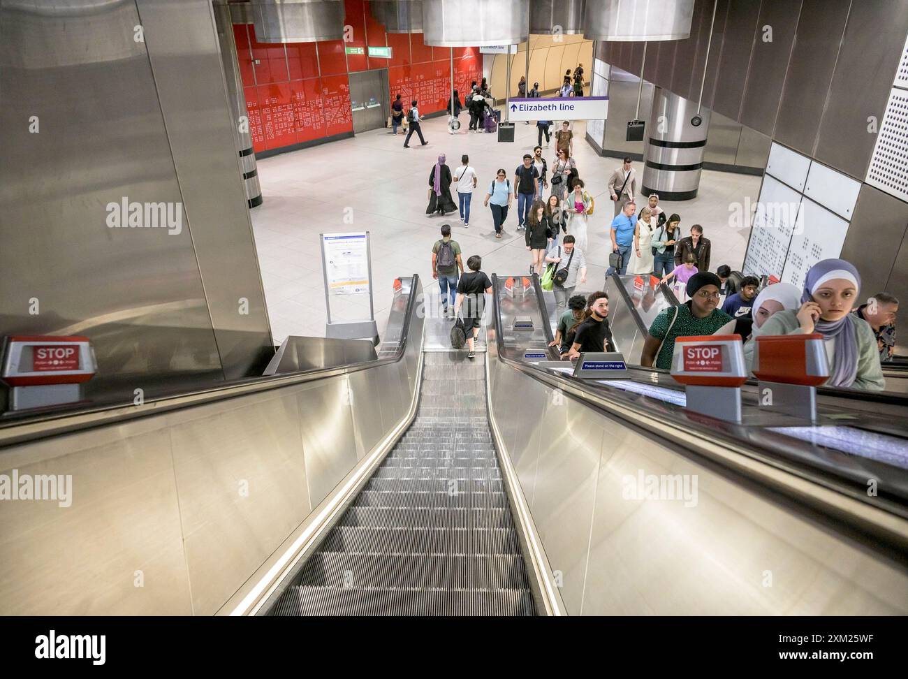 London, UK. Escalator in Bond Street underground station on the ...