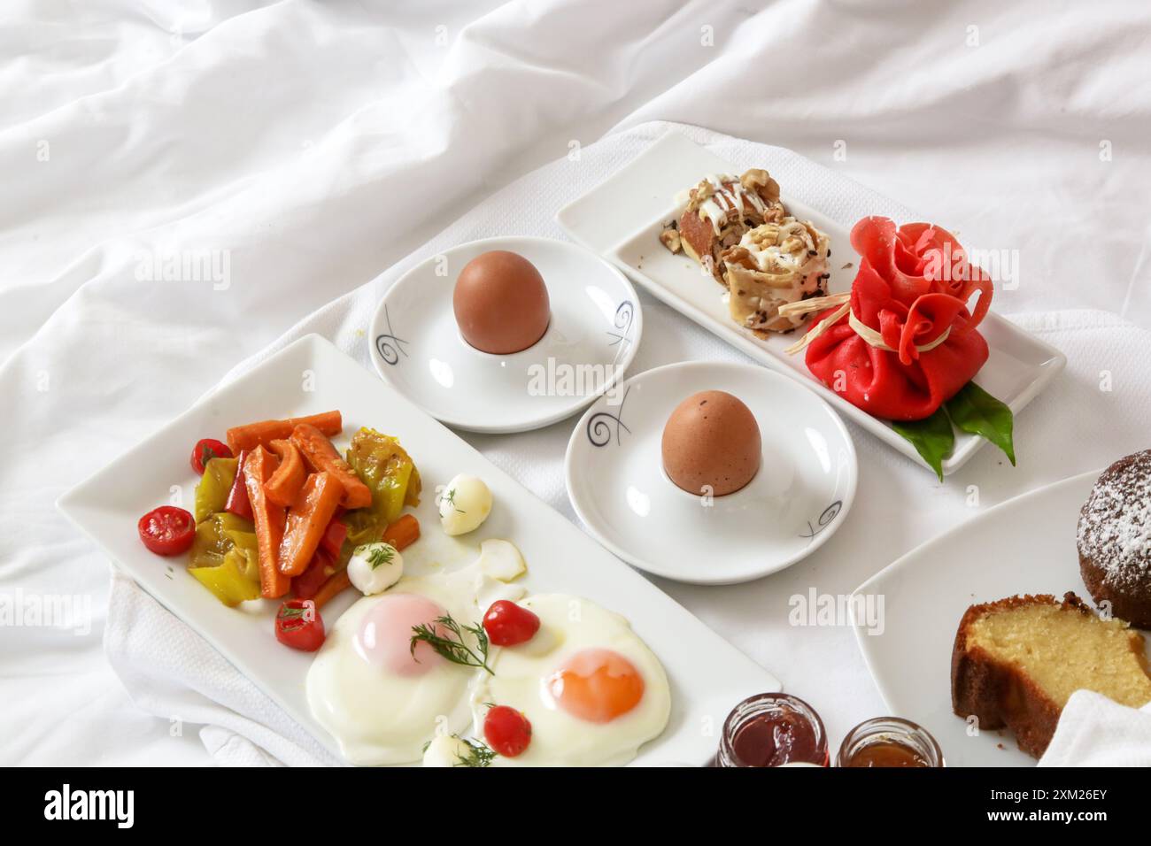 Classic hotel breakfast with various choice of food, eggs, cereals ...