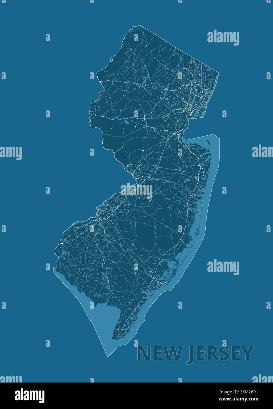 New Jersey, United States artistic blueprint map poster Stock Vector ...