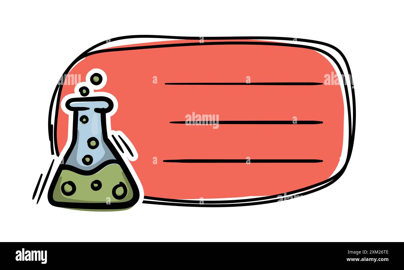 Bright school sticker with a chemical flask and space for text. Simple ...