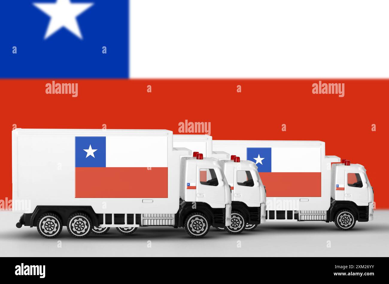 Chile flag depicted on side wall of white delivery van close up ...