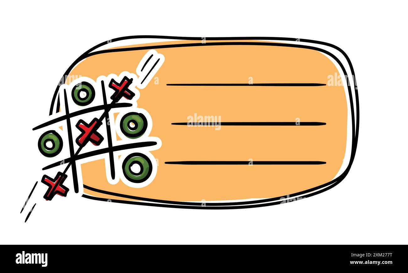 Bright school sticker with tic tac toe and space for text. Simple ...
