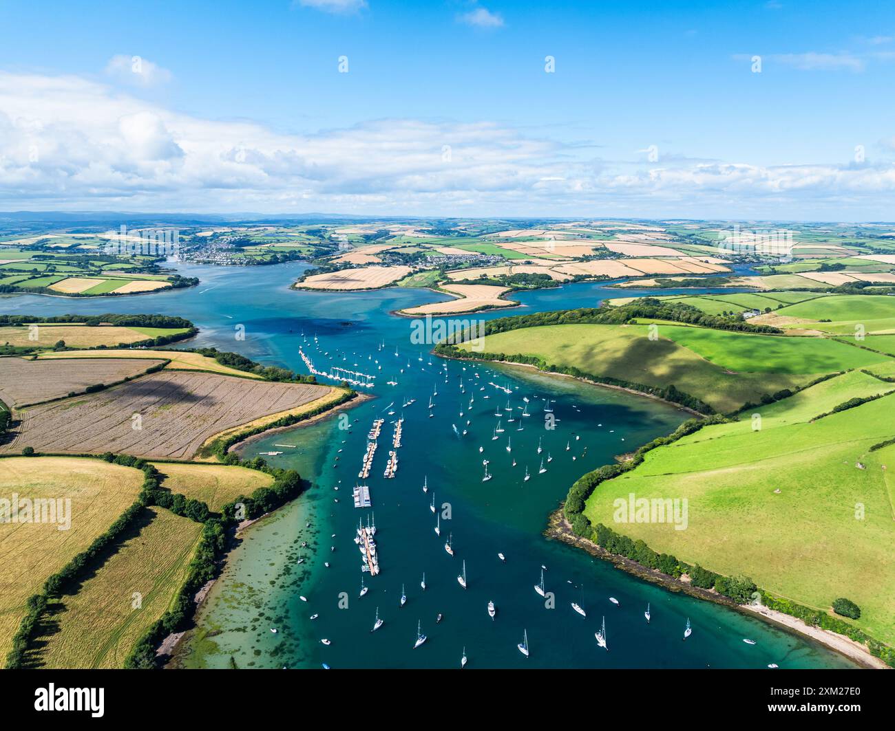 Salcombe and Mill Bay over Kingsbridge Estuary from a drone, Batson ...