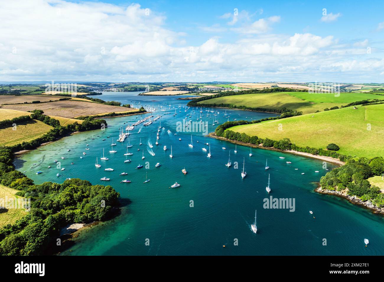 Salcombe and Mill Bay over Kingsbridge Estuary from a drone, Batson ...