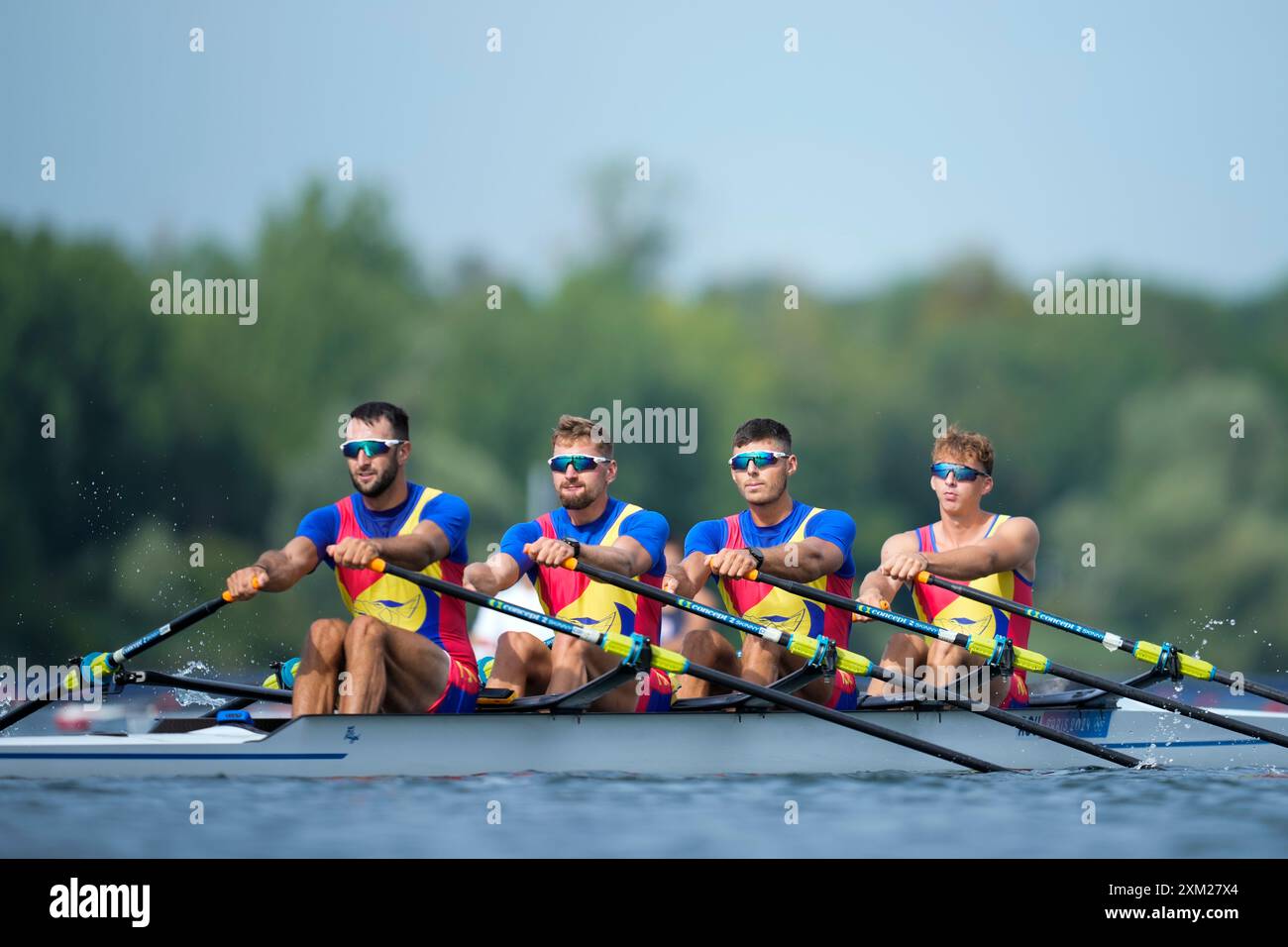 Members of Team Romania train ahead of the rowing competition at the ...