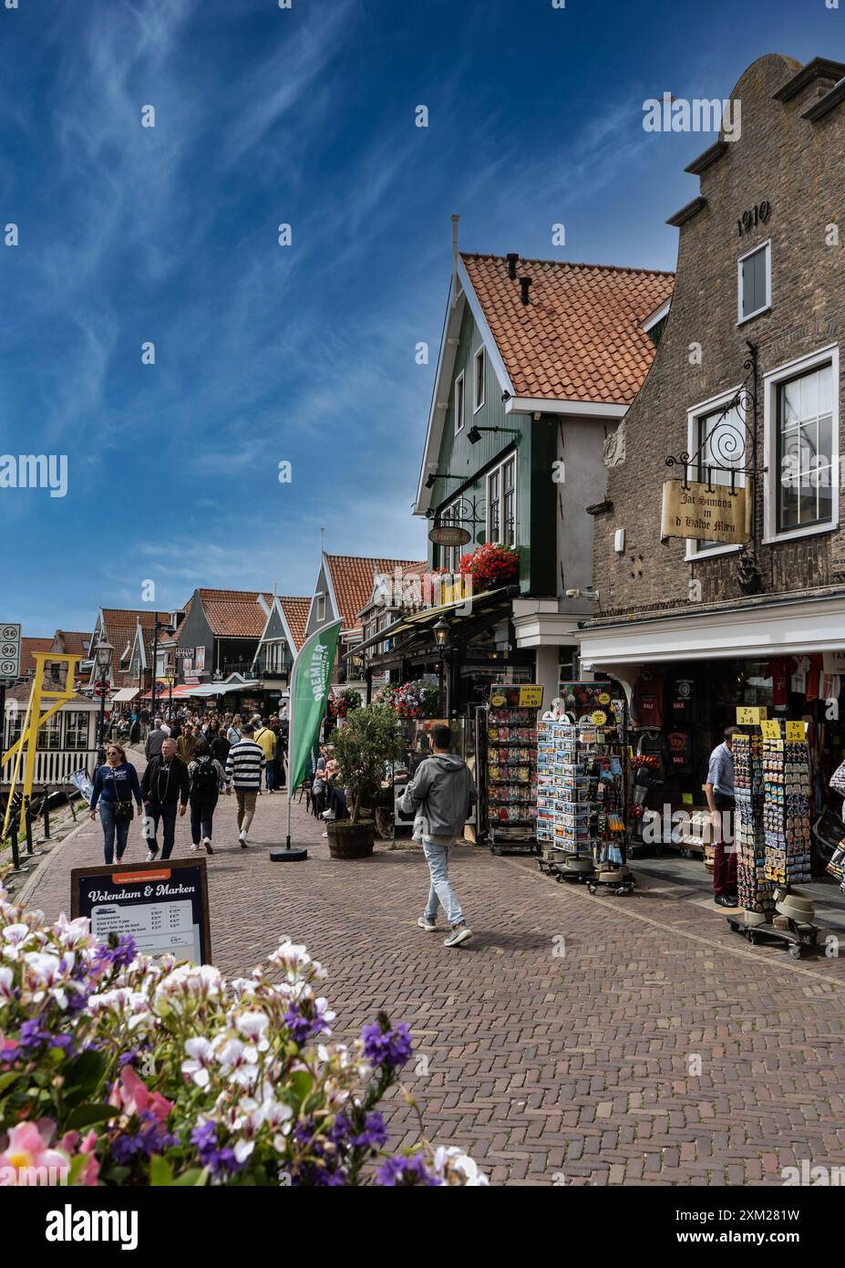 Harbour-side street scene in Volendam historic fishing village in the ...
