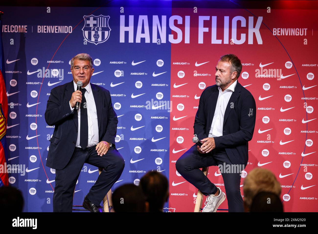 Joan Laporta president of FC Barcelona and Hansi Flick coach of FC ...