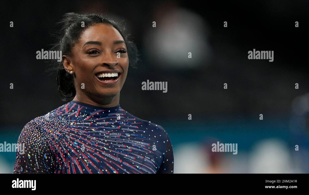 Simone Biles of the United States practices during a gymnastics ...