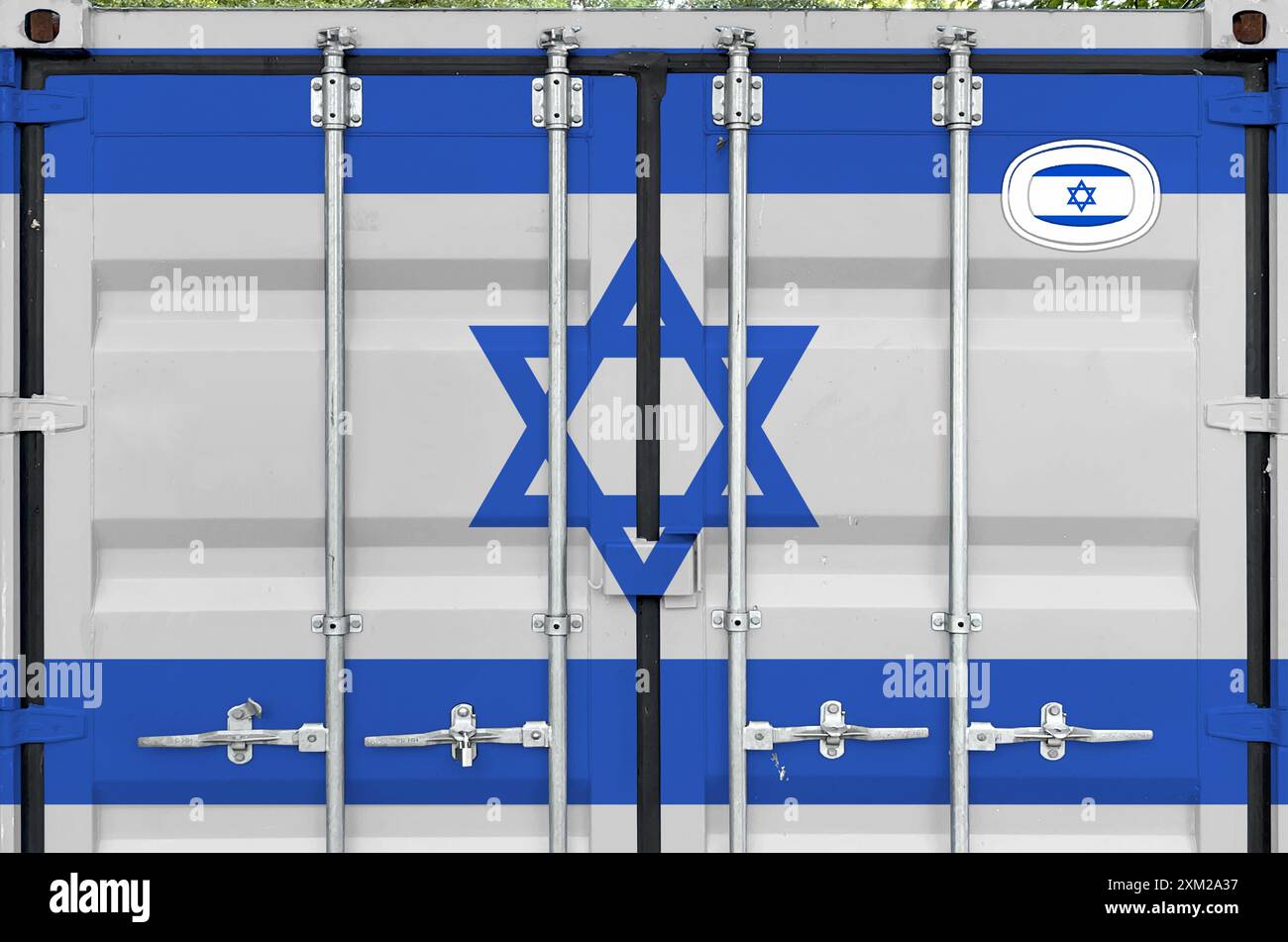 Israel flag depicted on metal doors of shipping cargo container ...