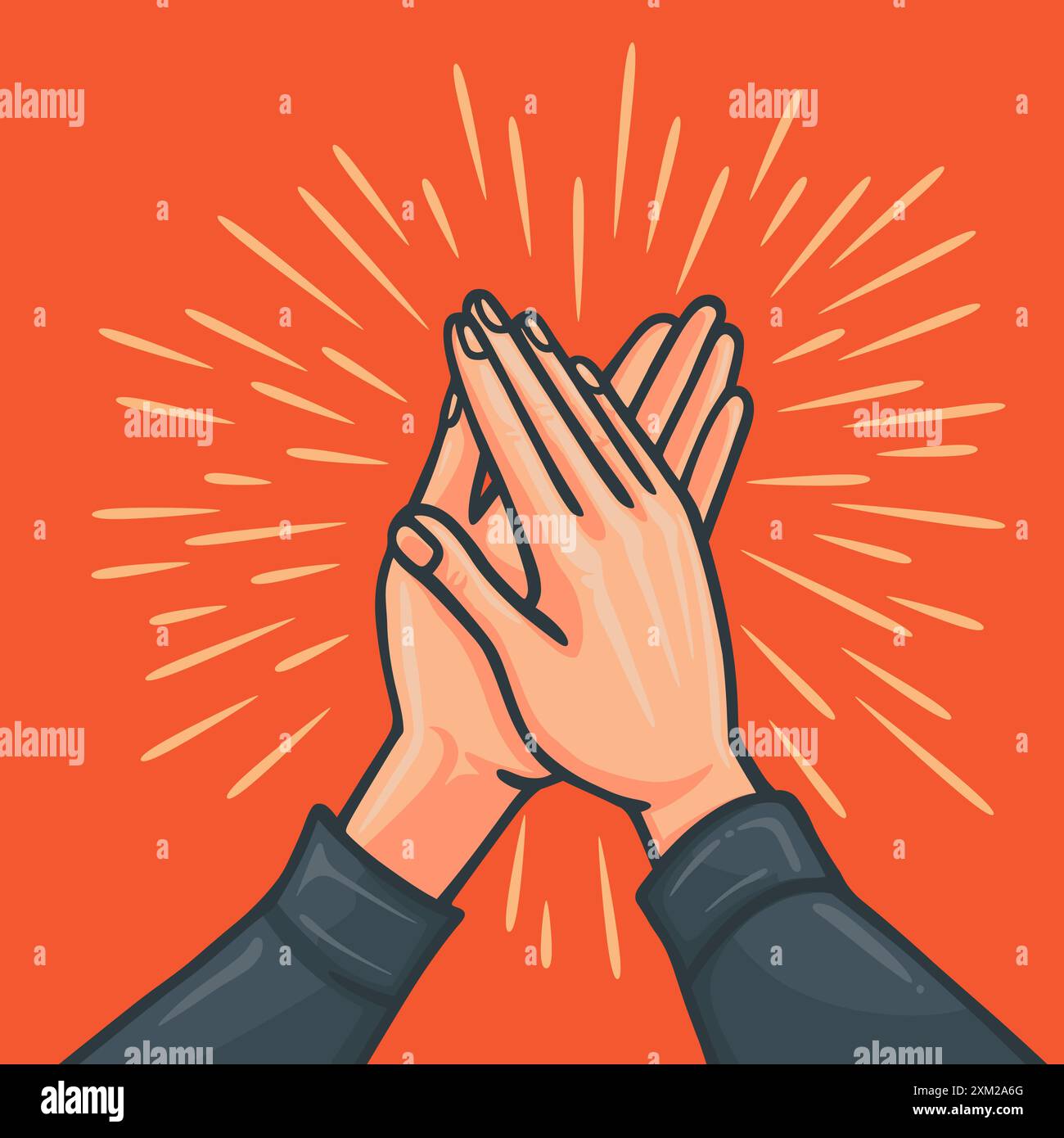 Flat Cartoon Hands Clapping. Man Applauding to Congratulate on Job Success. Cheering and Ovation ...