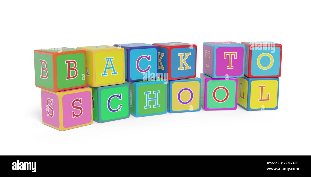 Back to school. Cubes with letters isolated on white background. 3d ...