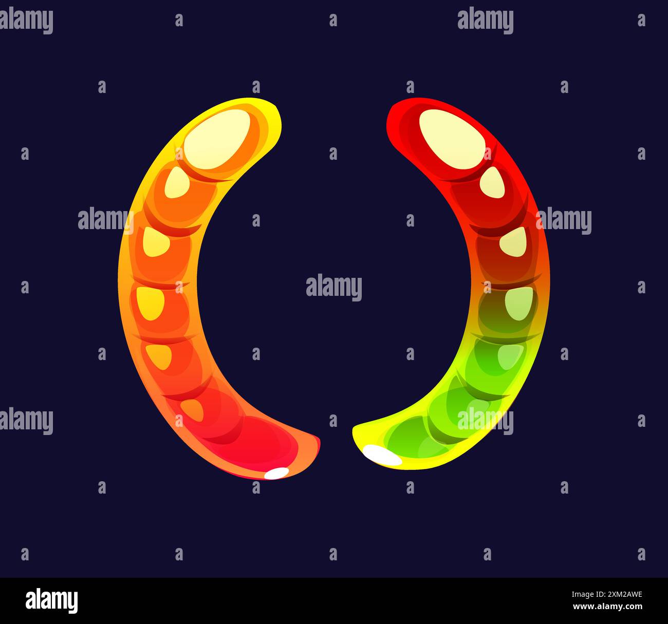 Cartoon round brackets jelly worm candy and confectionery alphabet ...