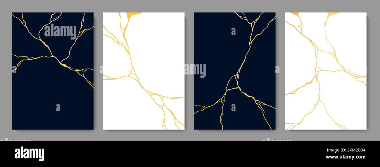 Golden kintsugi cracks, marble texture pattern, white and black floor ...