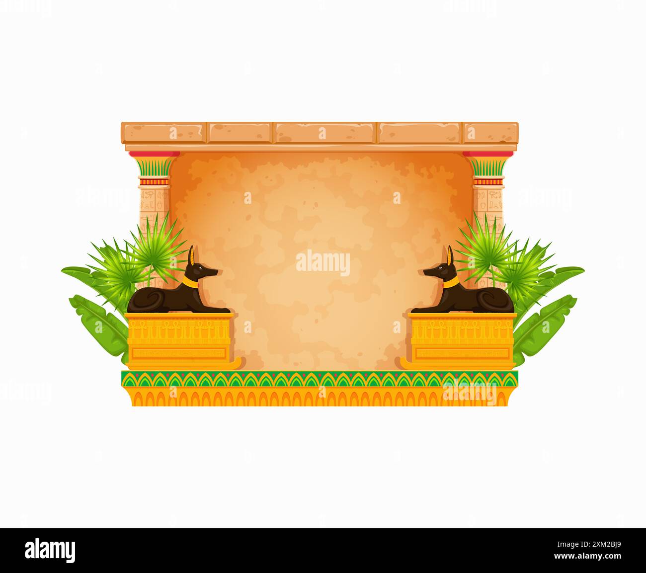 Arcade game frame, ancient Egypt. Vintage Egyptian stone wall. Cartoon ...