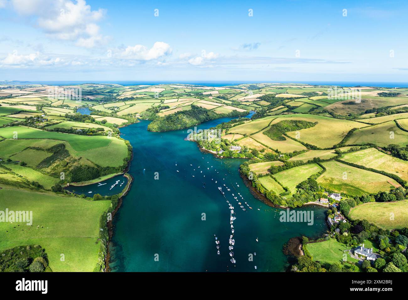 Salcombe and Mill Bay over Kingsbridge Estuary from a drone, Batson ...
