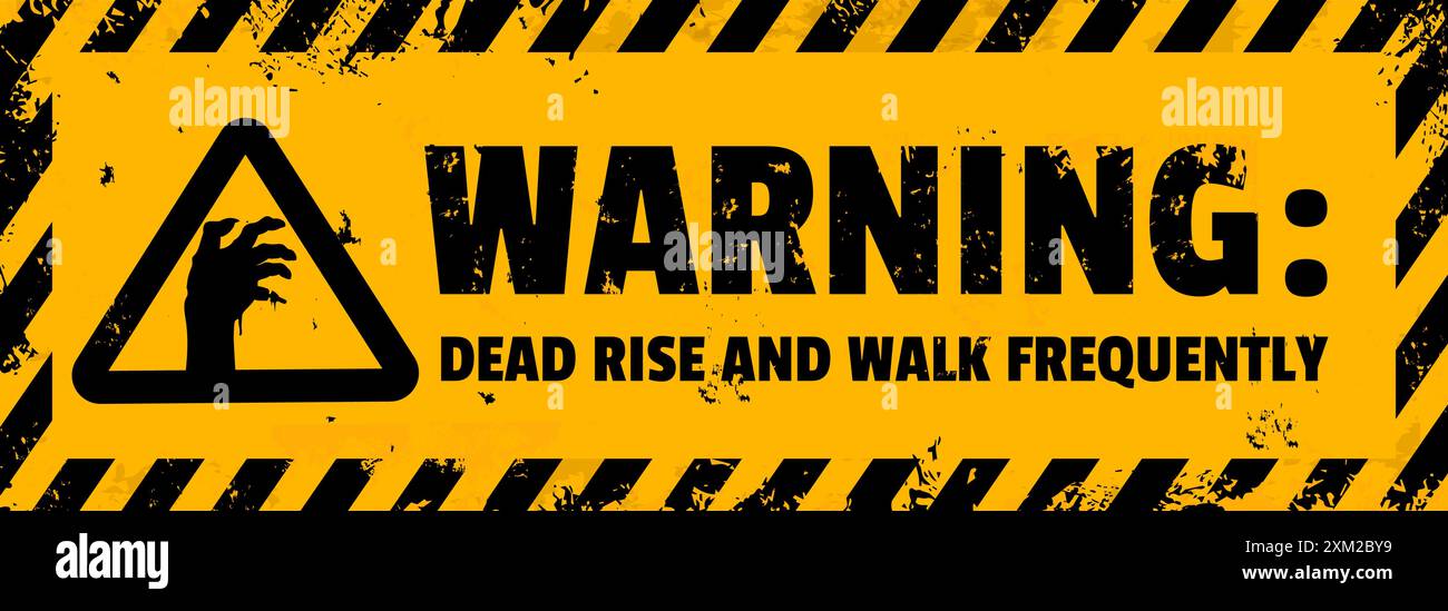 Zombie warning caution, Halloween monster apocalypse vector outbreak ...